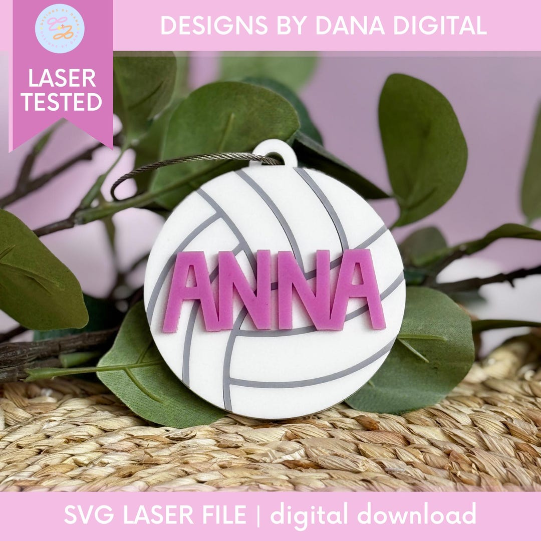 Volleyball Bag Tag SVG for Custom Name Tag Laser File for Volleyball ...