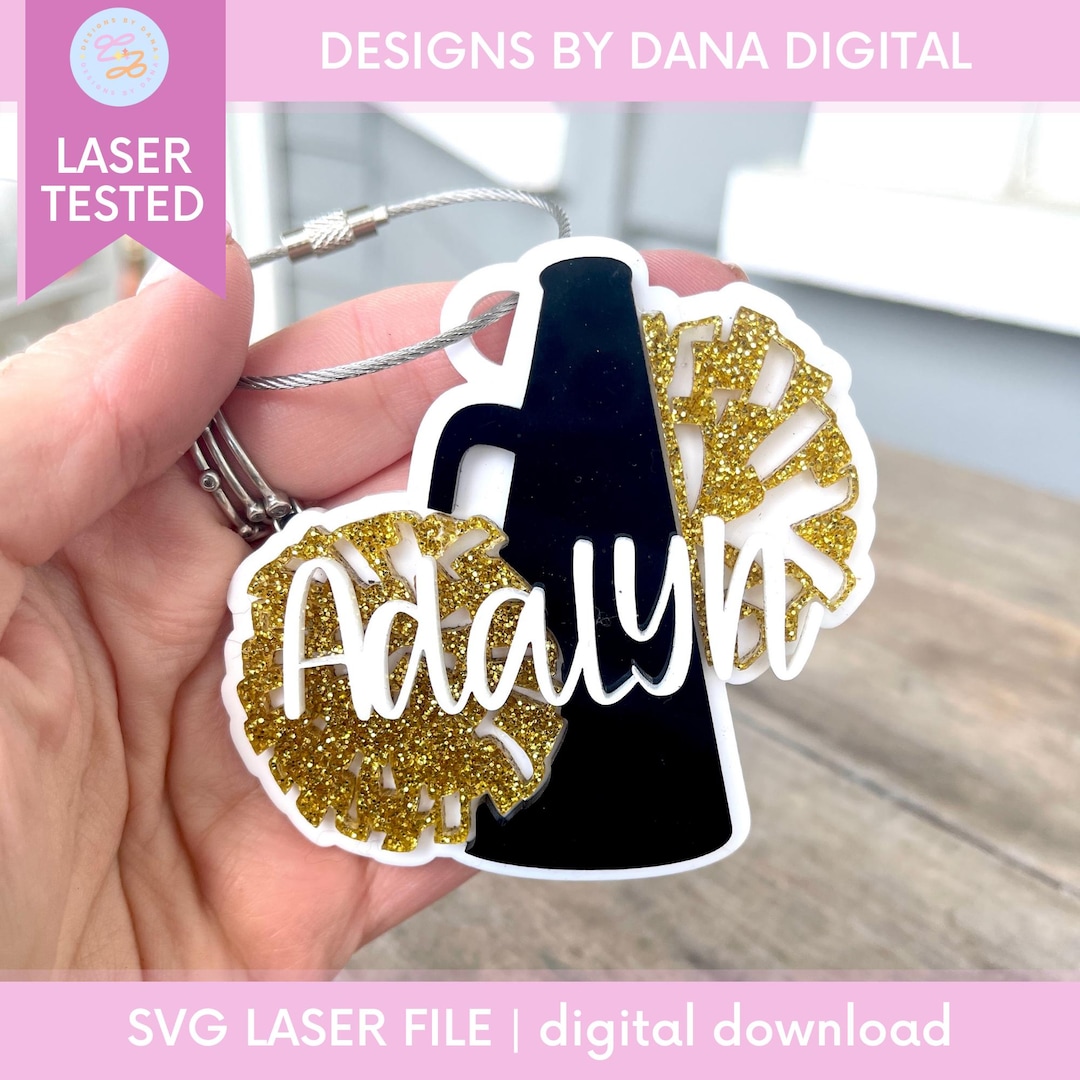 Cheer Bag Tag SVG for Custom Name Tag Laser Cut File for Cheer Backpack ...