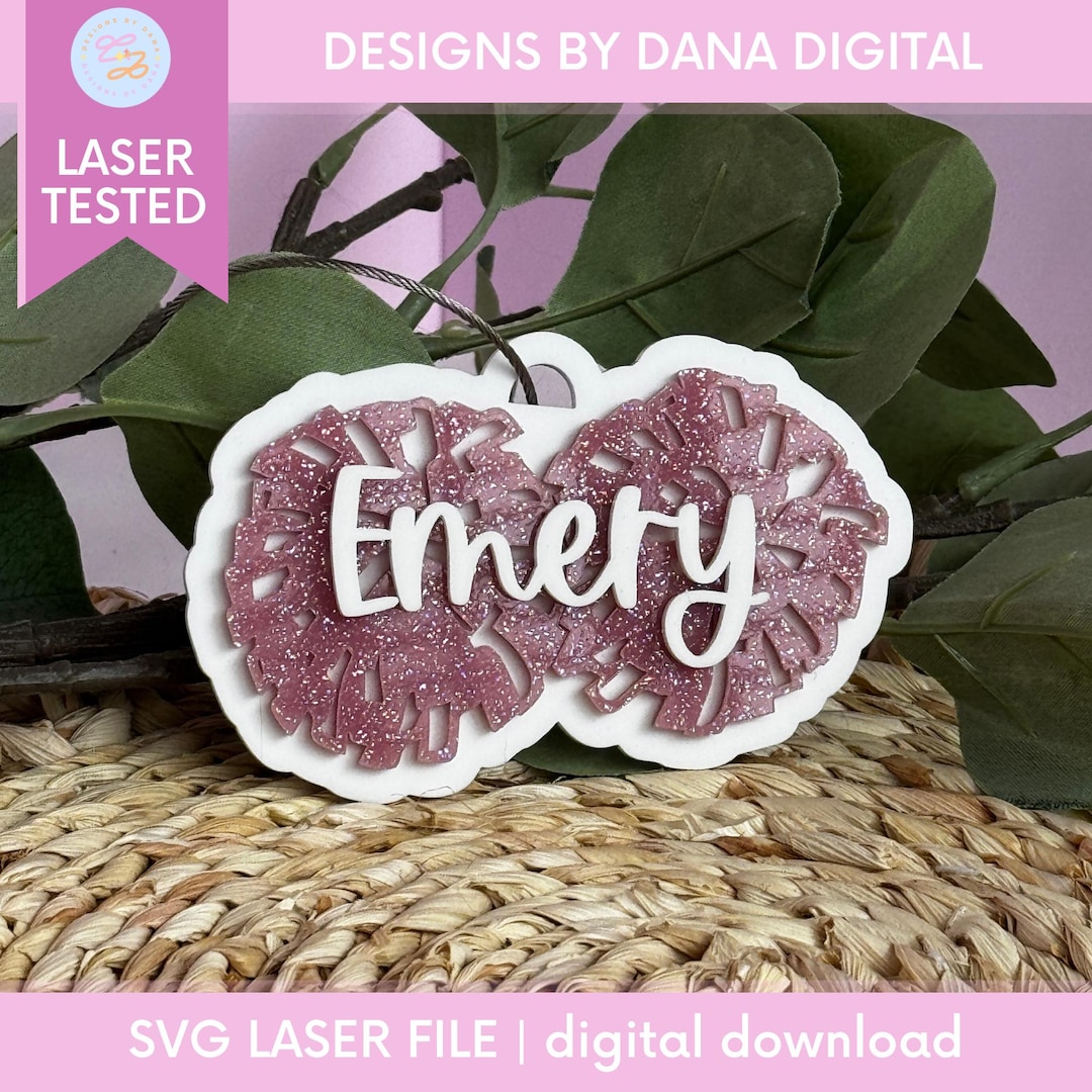 Poms Bag Tag SVG for Custom Name Tag Laser Cut File for Poms Backpack ...
