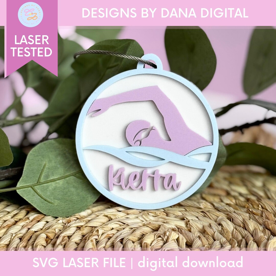 Swimming Bag Tag SVG for Custom Name Tag Laser File for Swim Team ...