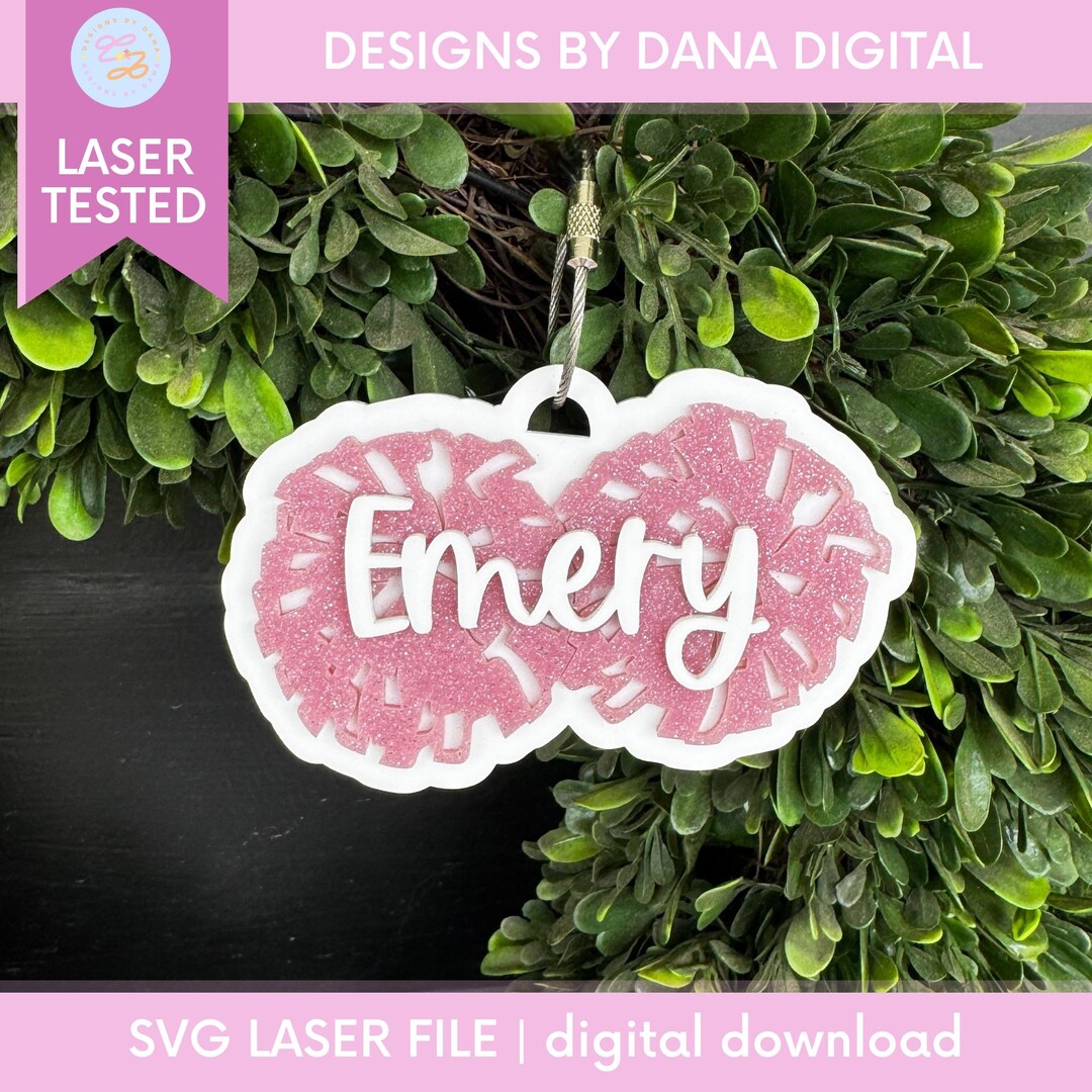 Poms Bag Tag SVG for Custom Name Tag Laser Cut File for Poms Backpack ...