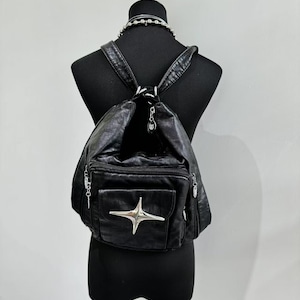 Y2K Metal Crossbody Bag: Black PU Leather Backpack, School Messenger ...
