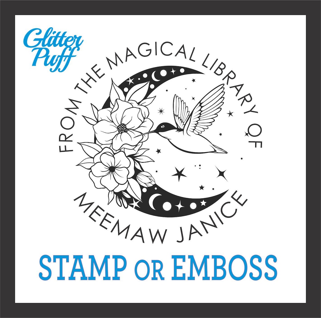 Hummingbird Book Stamp Embosser - Personalized Crescent Moon Library ...