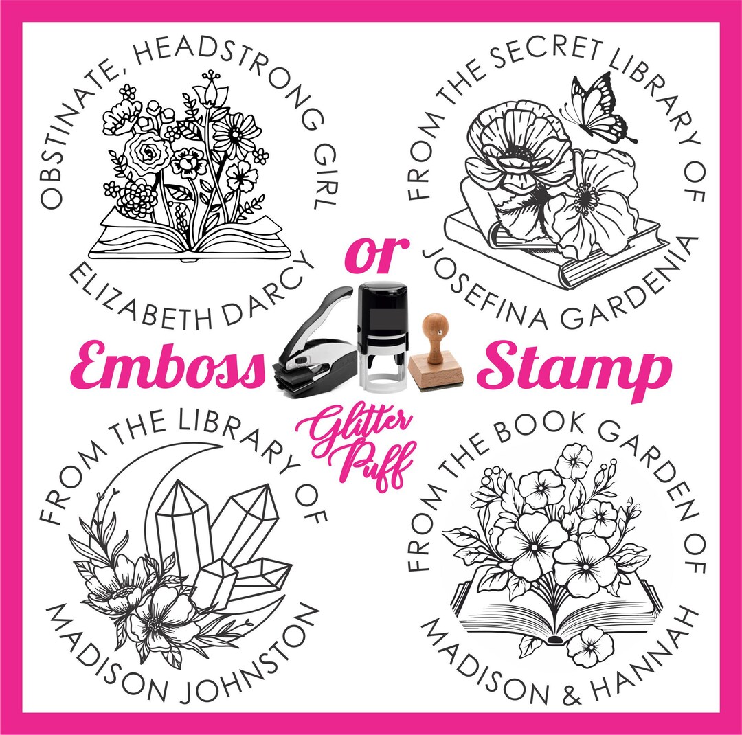 Floral Book Embosser Stamp: Botanical Book Garden Design - Etsy