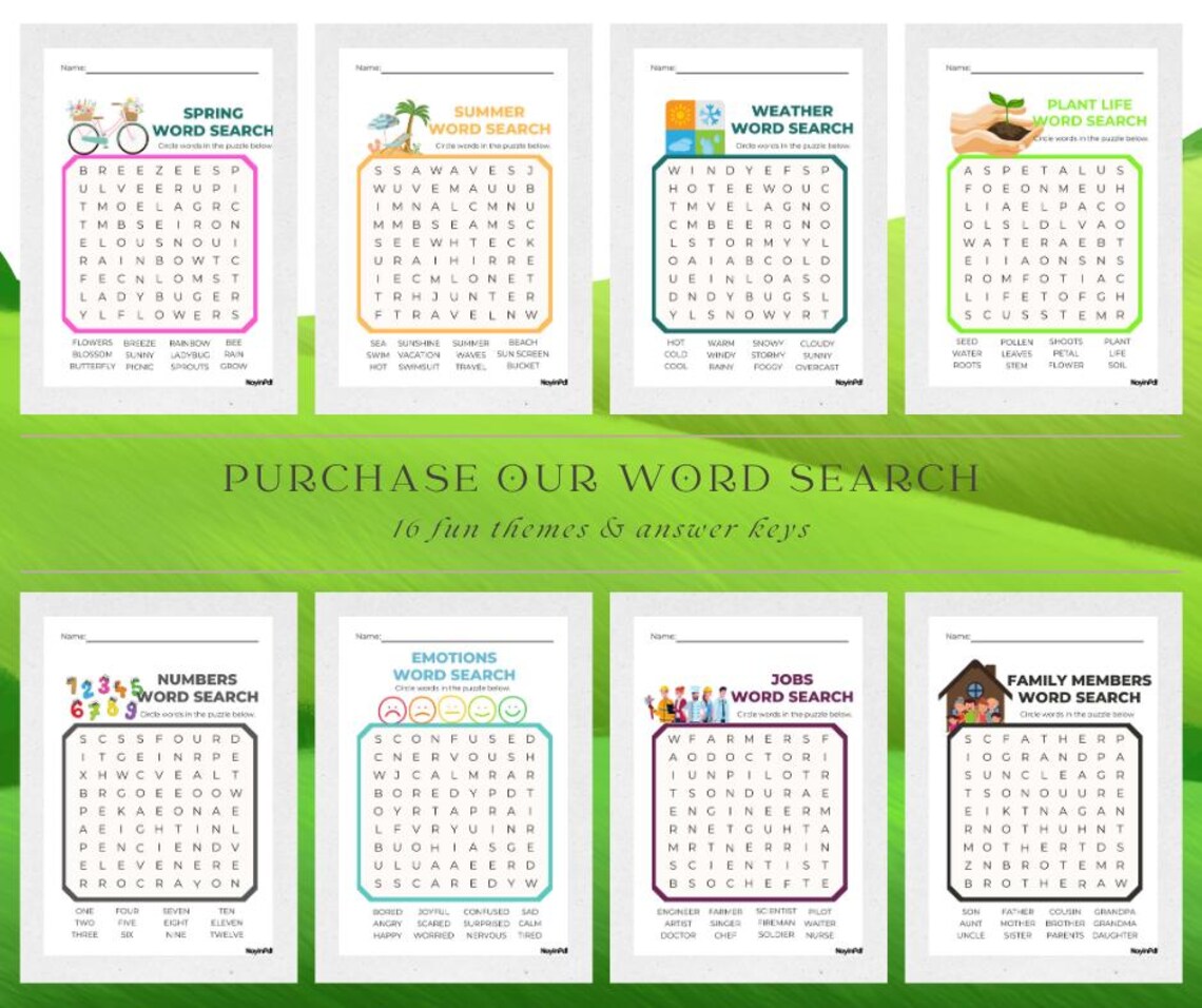 20-page Word Search Activity Pack for Kids – Themed Puzzles + Answer ...