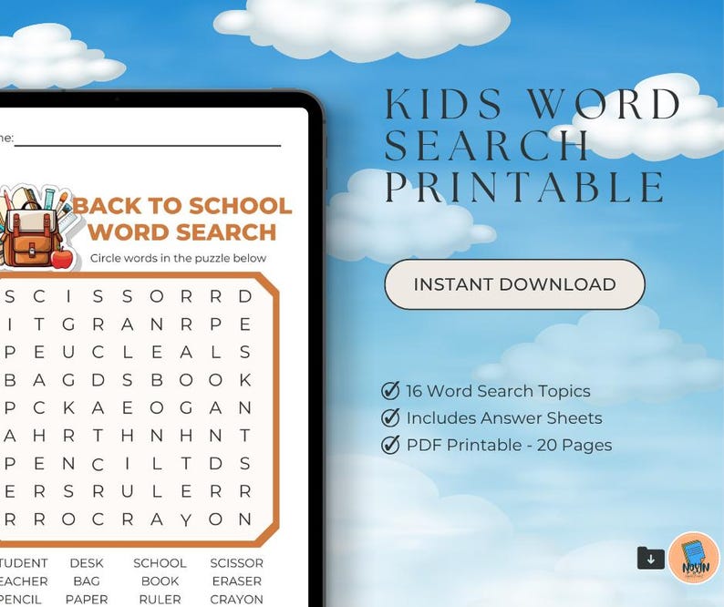 20-page Word Search Activity Pack for Kids – Themed Puzzles + Answer ...