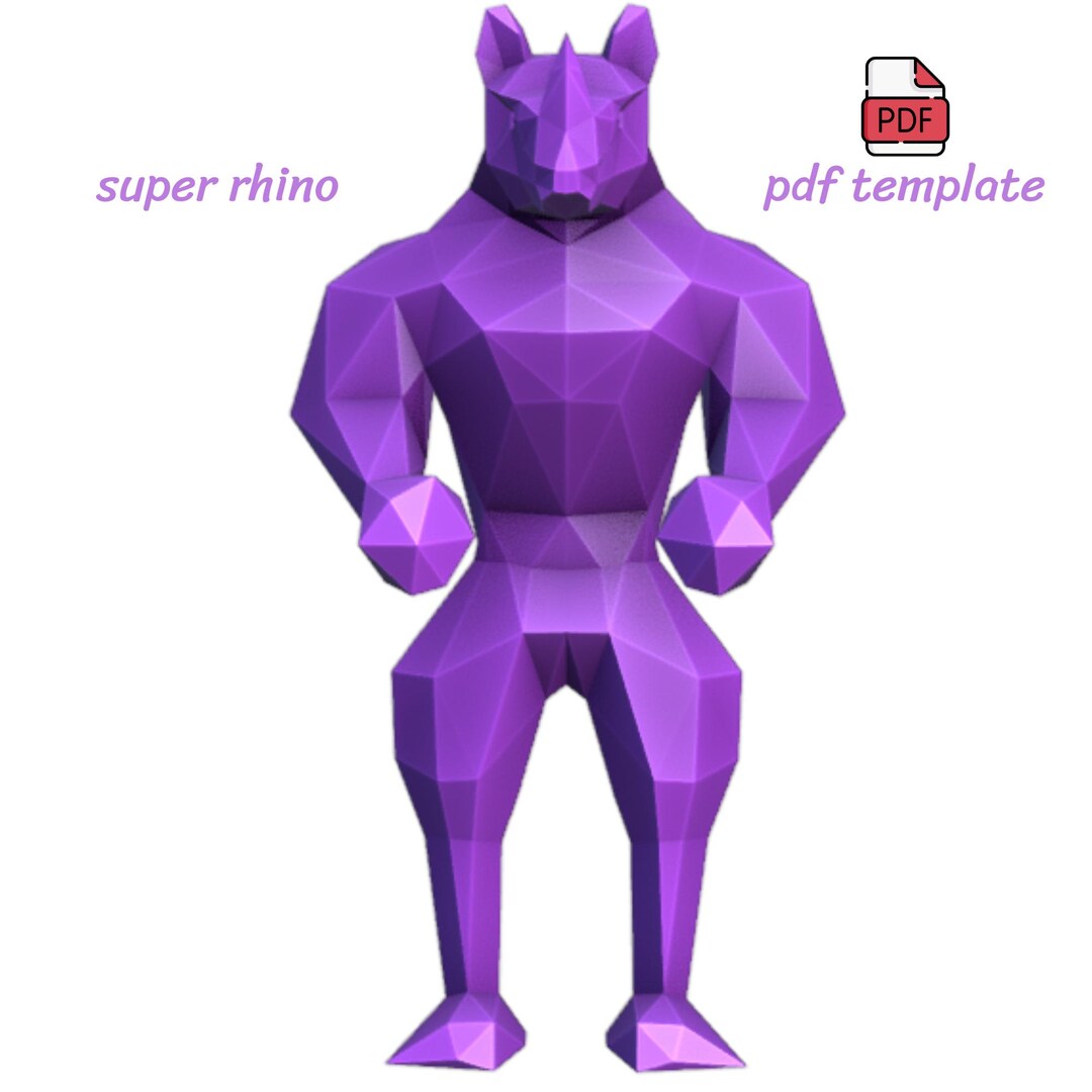 Super Rhino Papercraft Printable 3D Model Low Poly Rhino Template Rhino ...