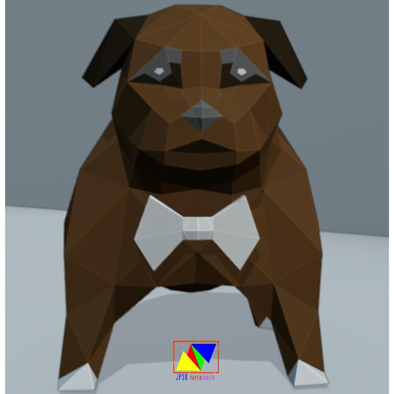 Low Poly Pitbull Puppy Papercraft | 3D Geometric Dog Sculpture (digital ...