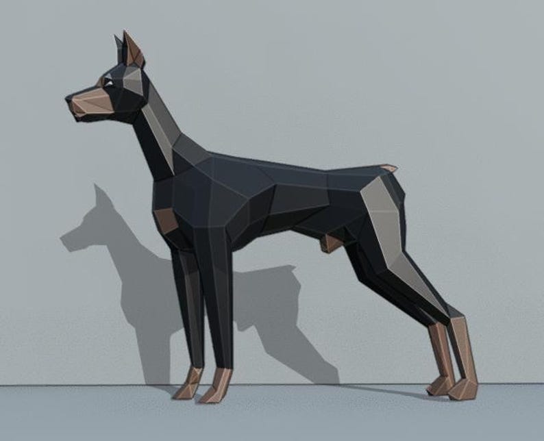 Low Poly Doberman Papercraft | DIY Geometric Dog Sculpture (PDF Pattern ...