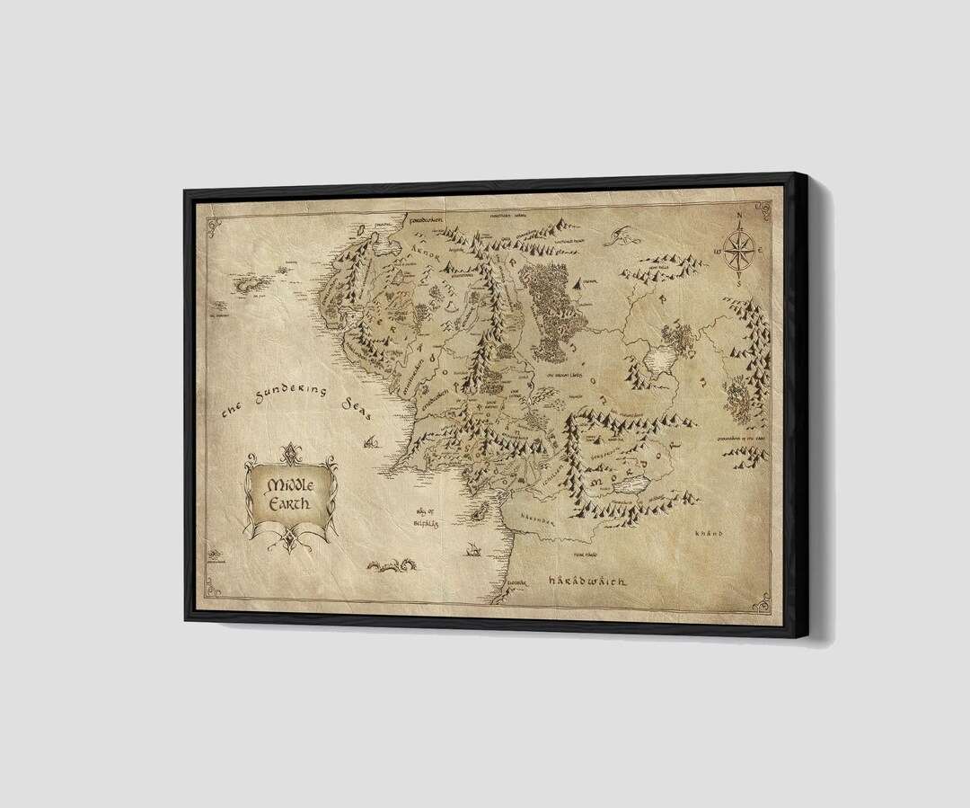 Lord of the Ring Map Canvas Middle Earth Poster LOTR Map Wall Art Movie ...