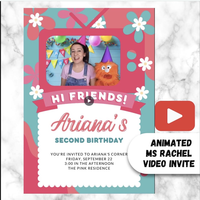 Animated Ms Rachel Video Birthday Invitation- Custom MP4 Canva Design ...