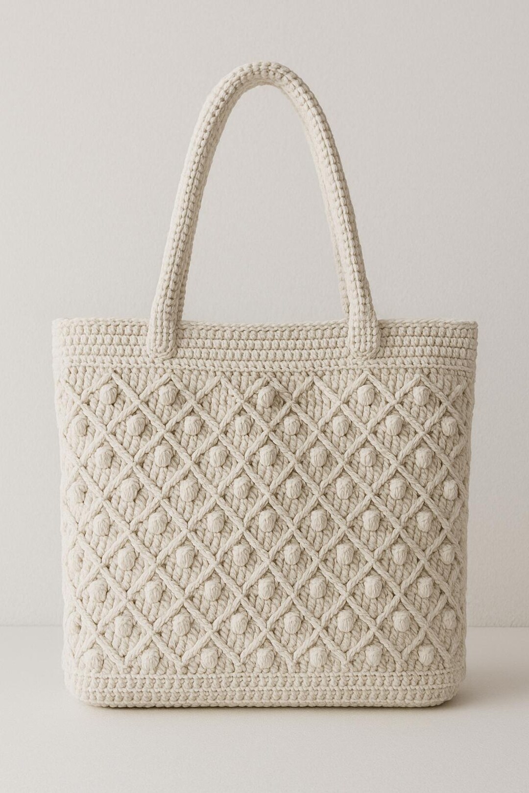 Handmade Crochet Tote Bag: Milk Cotton Diamond Knit Purse - Etsy