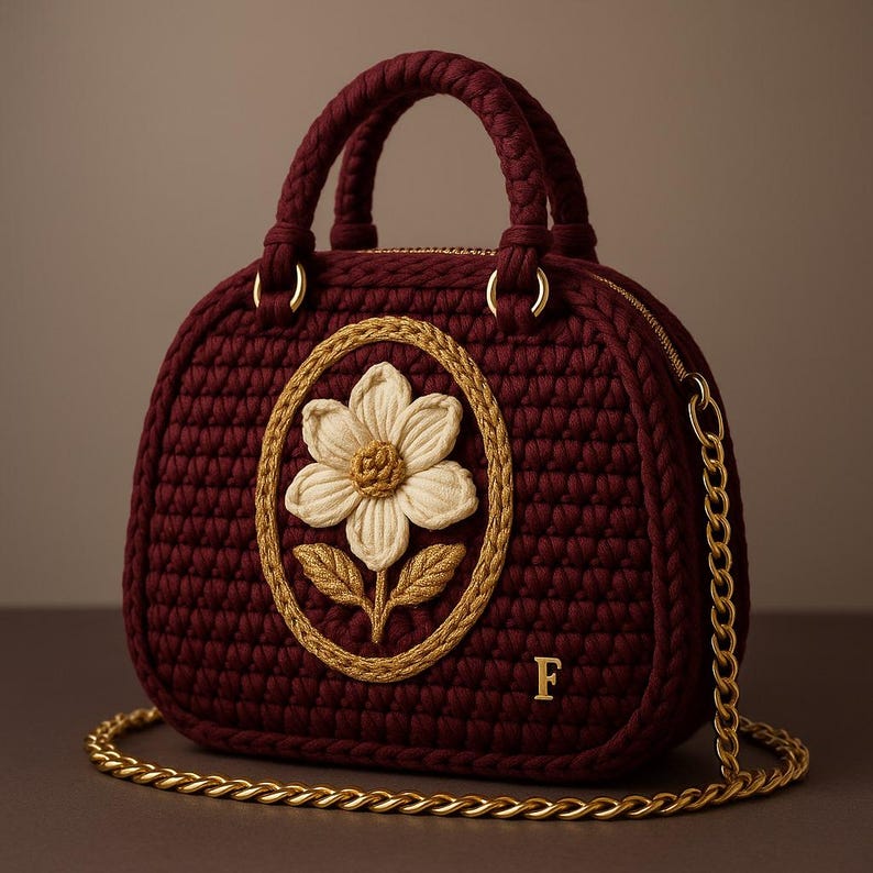 Handmade Crochet Maroon Tote Bag: Designer Floral Shoulder Purse - Etsy