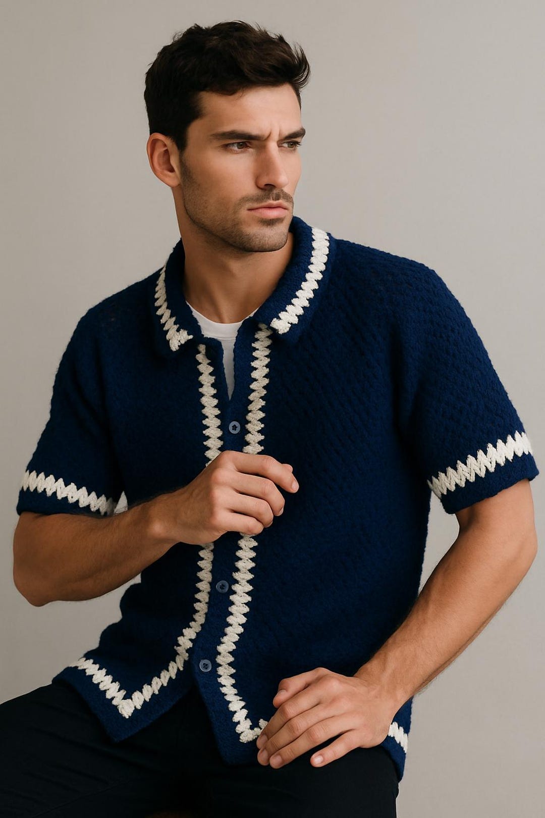 Handmade Crochet Men Shirt – Boho Festival Wear – Lightweight Summer ...