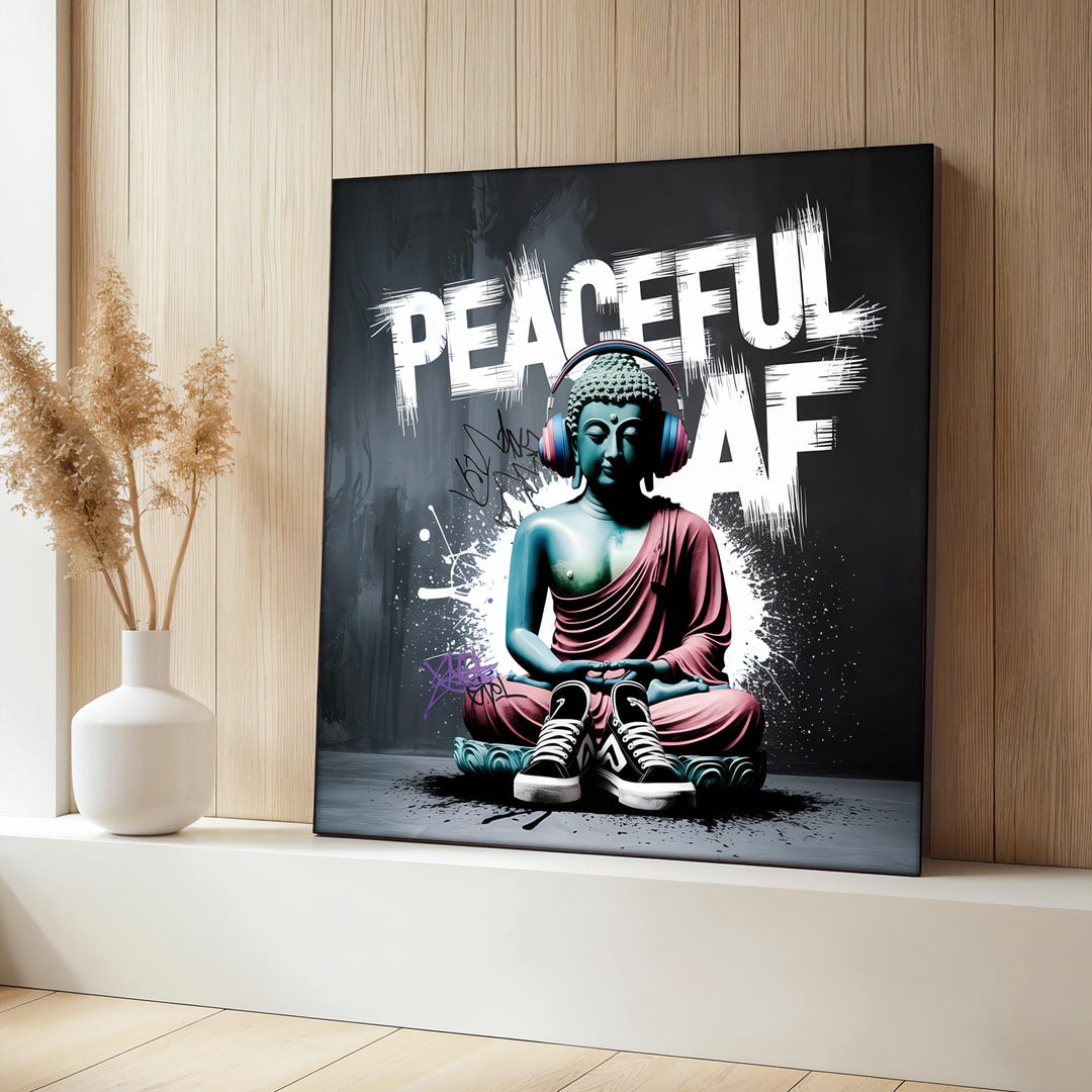 Graffiti Buddha Canvas Painting, Urban Zen Wall Art, Peaceful Street ...