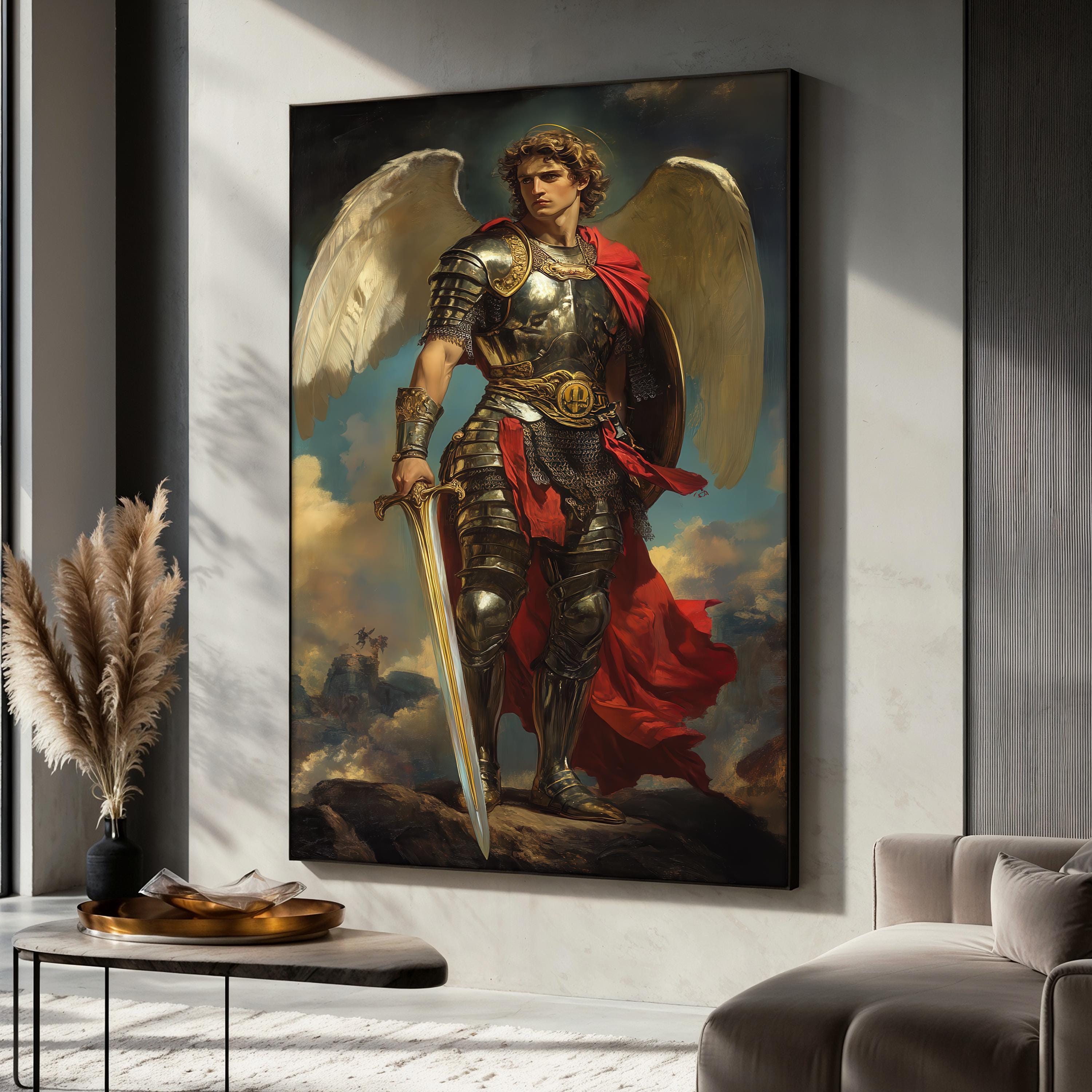 Archangel Michael Canvas Painting, Warrior Angel Wall Art, Christian ...