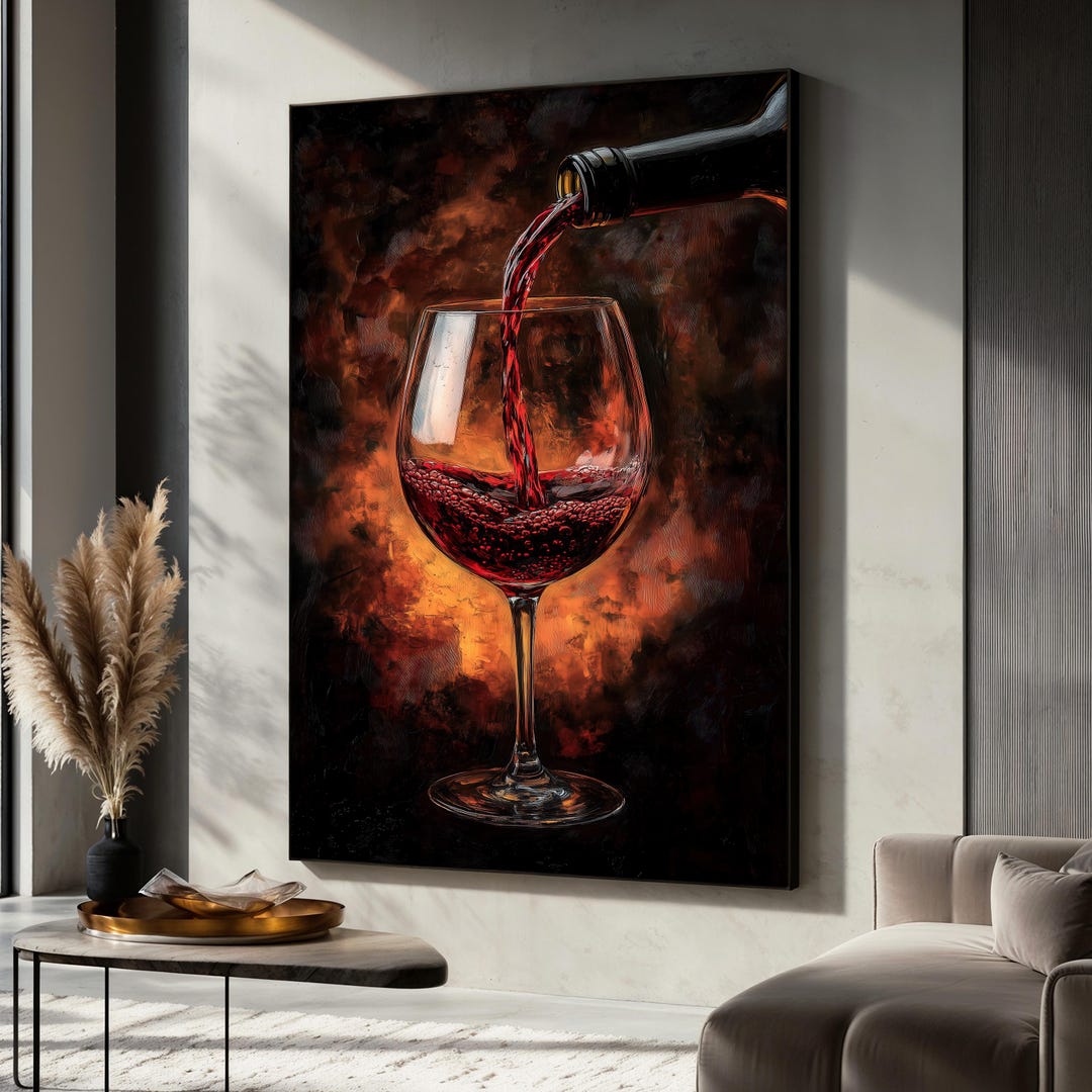 Red Wine Pouring Canvas Painting for Kitchen or Bar Decor, Elegant Wine ...