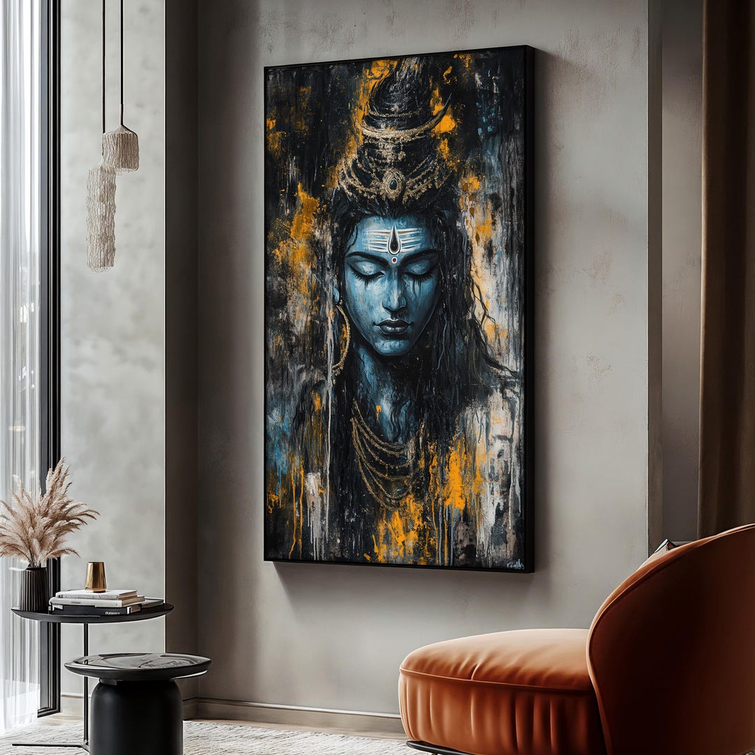 Lord Shiva Canvas Painting, Abstract Hindu Wall Art, Spiritual Indian ...