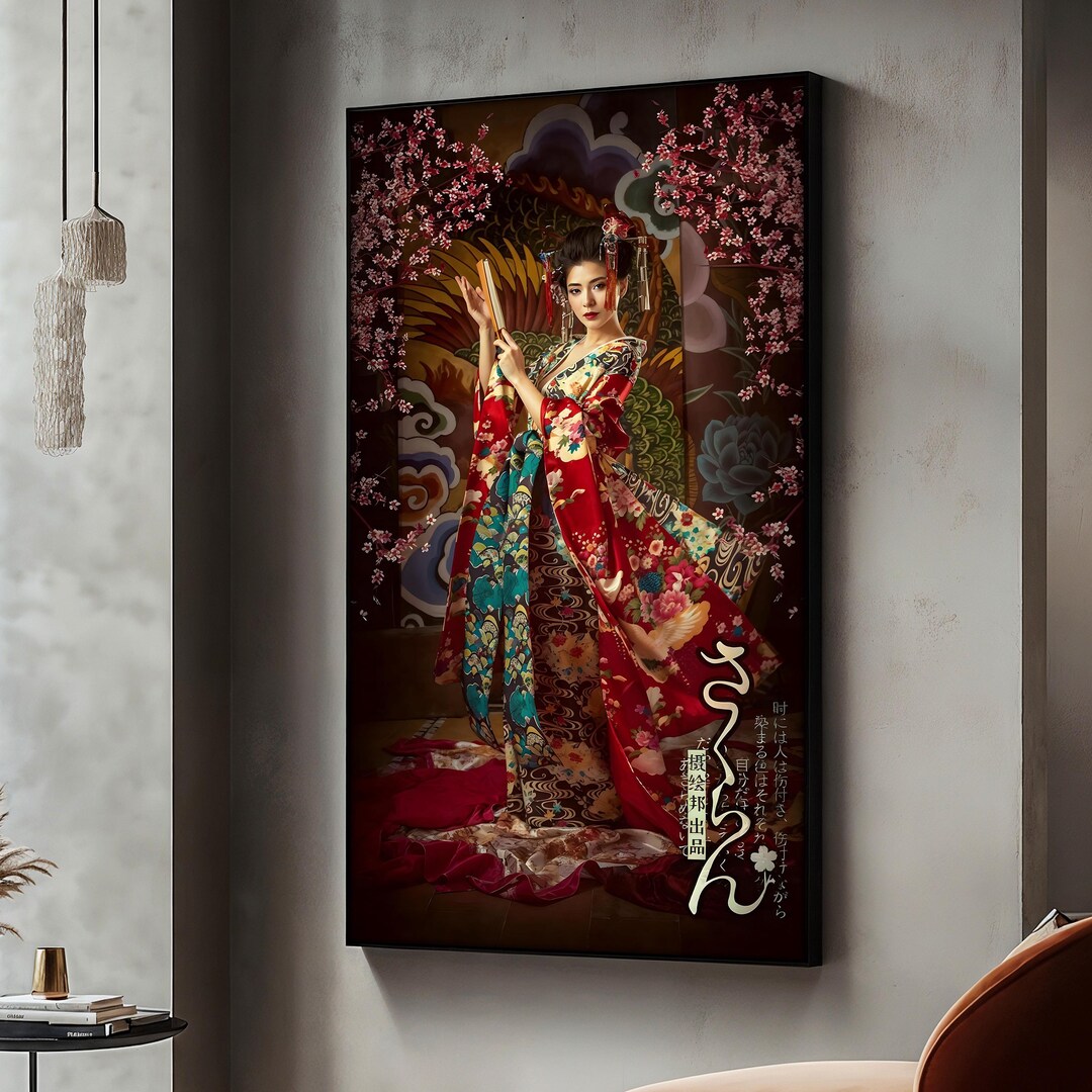 Geisha Canvas Painting in Traditional Kimono, Japanese Woman Wall Art ...