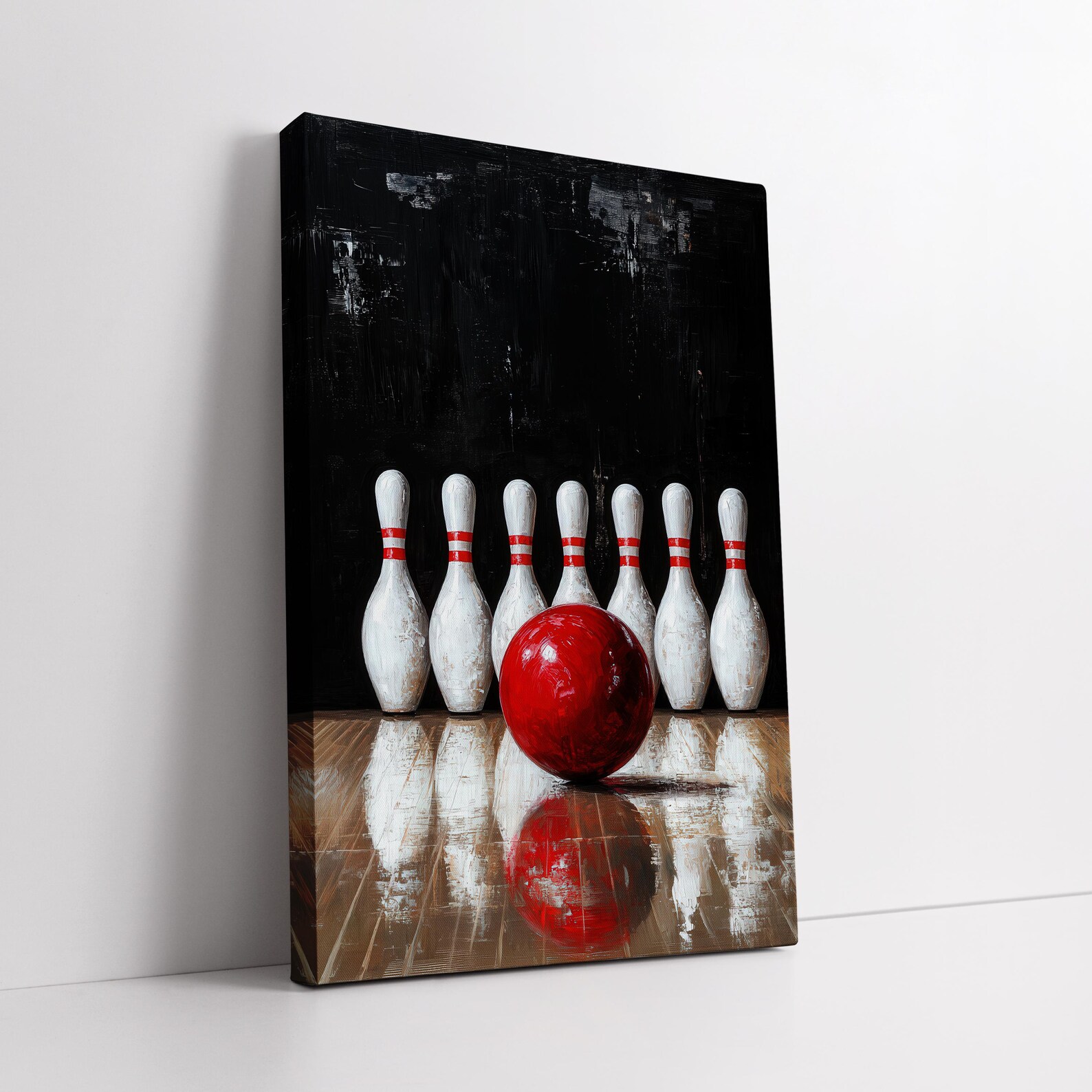 Red Bowling Ball and Pins Canvas Painting, Colorful Bowling Wall Art ...