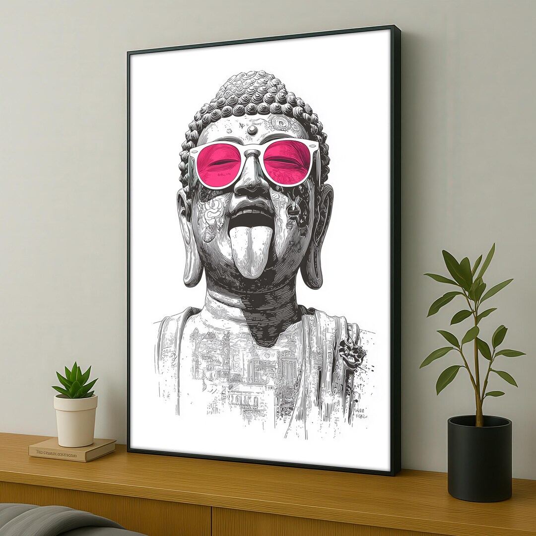 Funny Buddha Canvas Painting, Cool Zen Statue With Sunglasses, Pop Art ...