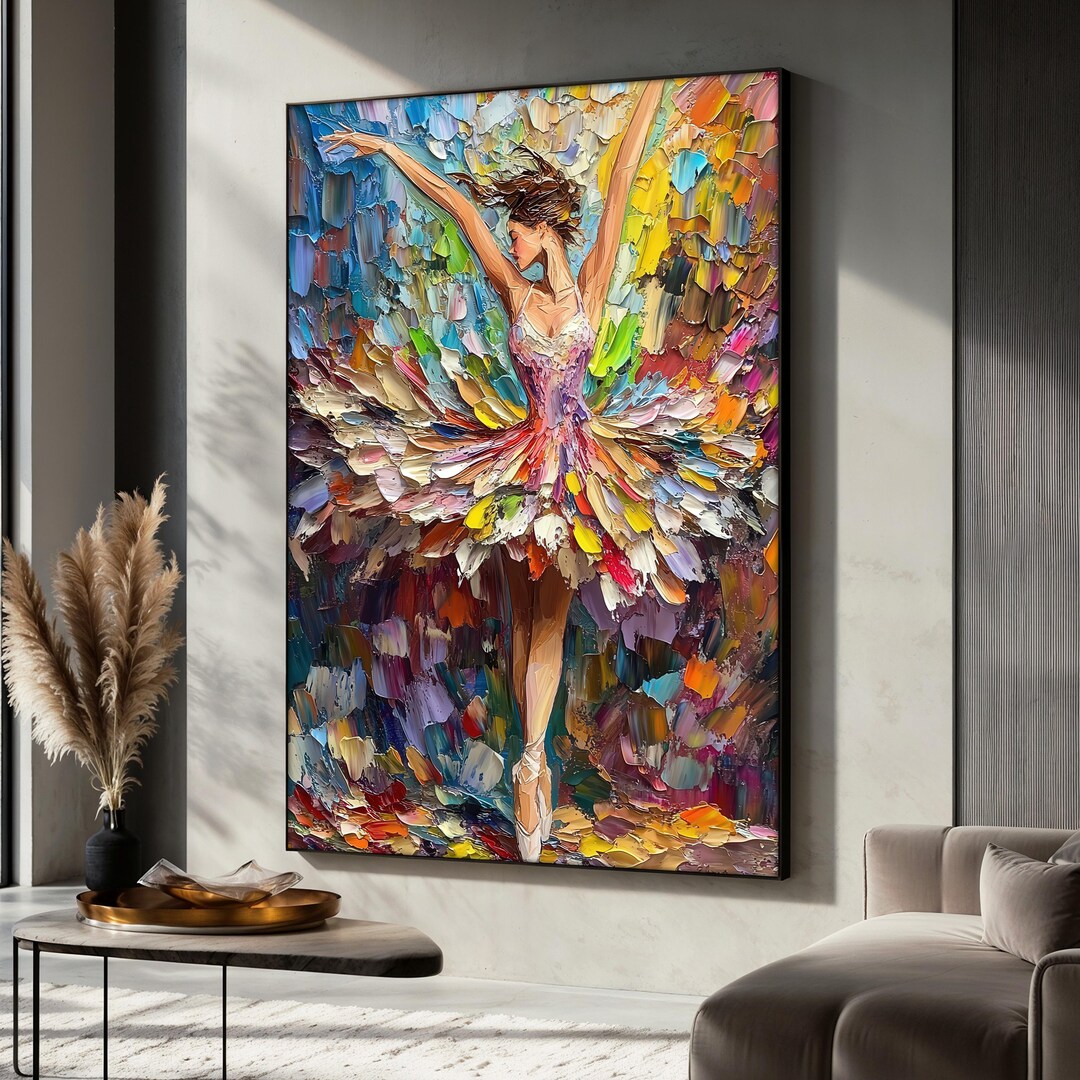 Colorful Ballerina Canvas Painting, Vibrant Ballet Girl Wall Art, Dance ...