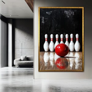 Red Bowling Ball and Pins Canvas Painting, Colorful Bowling Wall Art ...