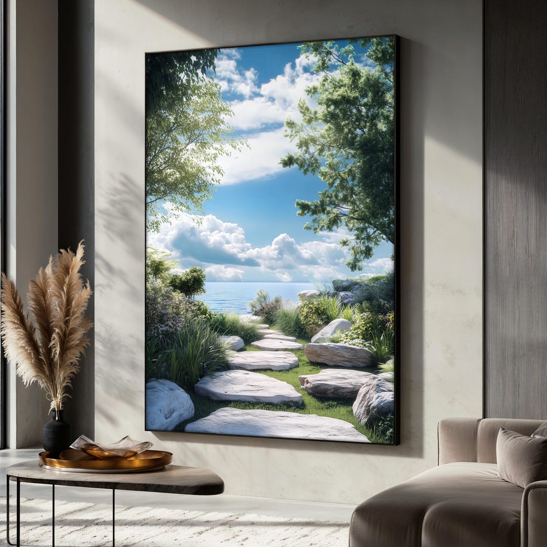 Nature Pathway Canvas Painting, Scenic Landscape Wall Art, Serene ...