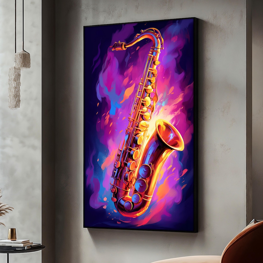 Colorful Saxophone Canvas Painting, Vibrant Jazz Wall Art, Music Decor ...