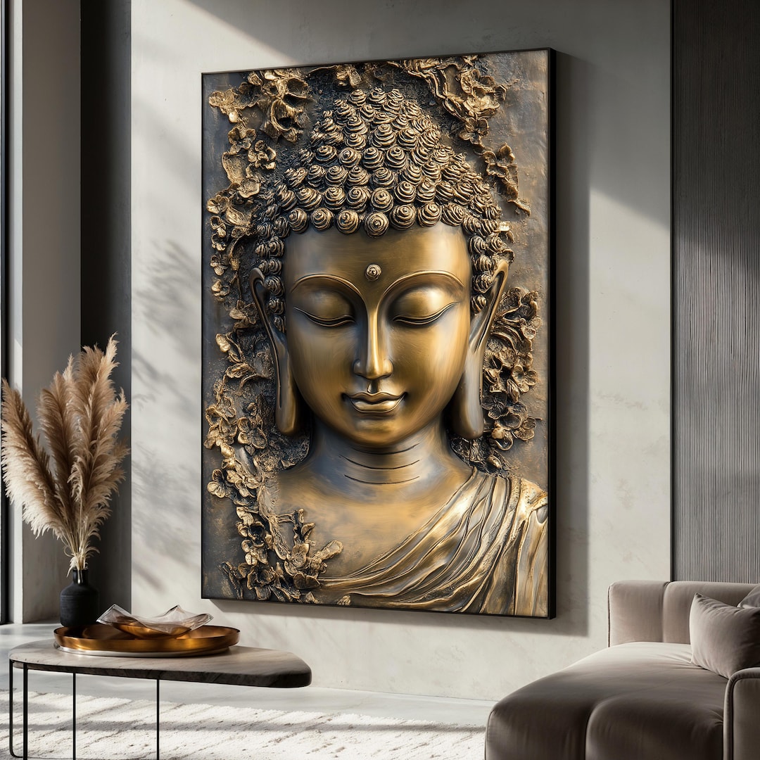 Golden Embossed Buddha Canvas Painting, Zen Wall Decor, Spiritual Art ...