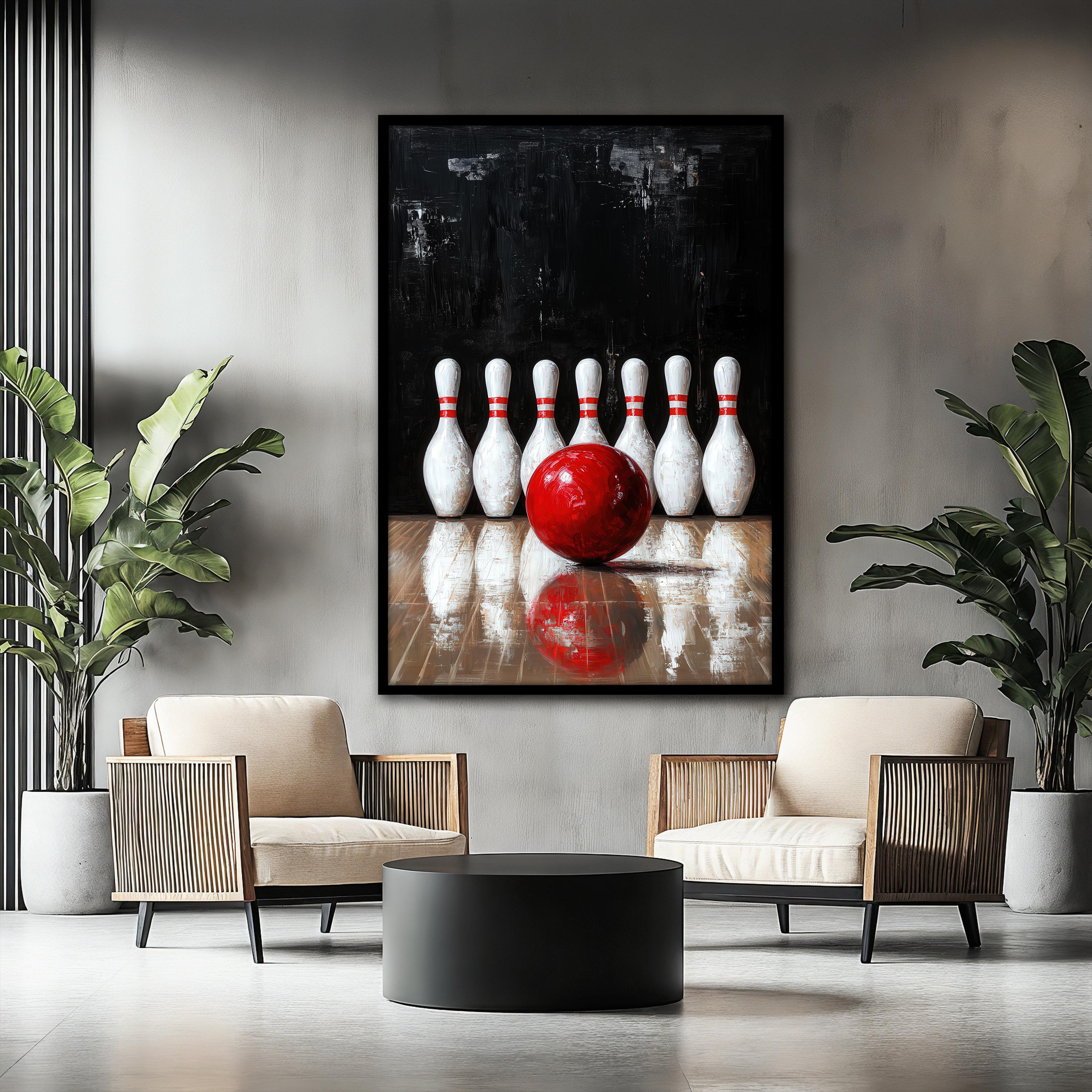 Red Bowling Ball and Pins Canvas Painting, Colorful Bowling Wall Art ...