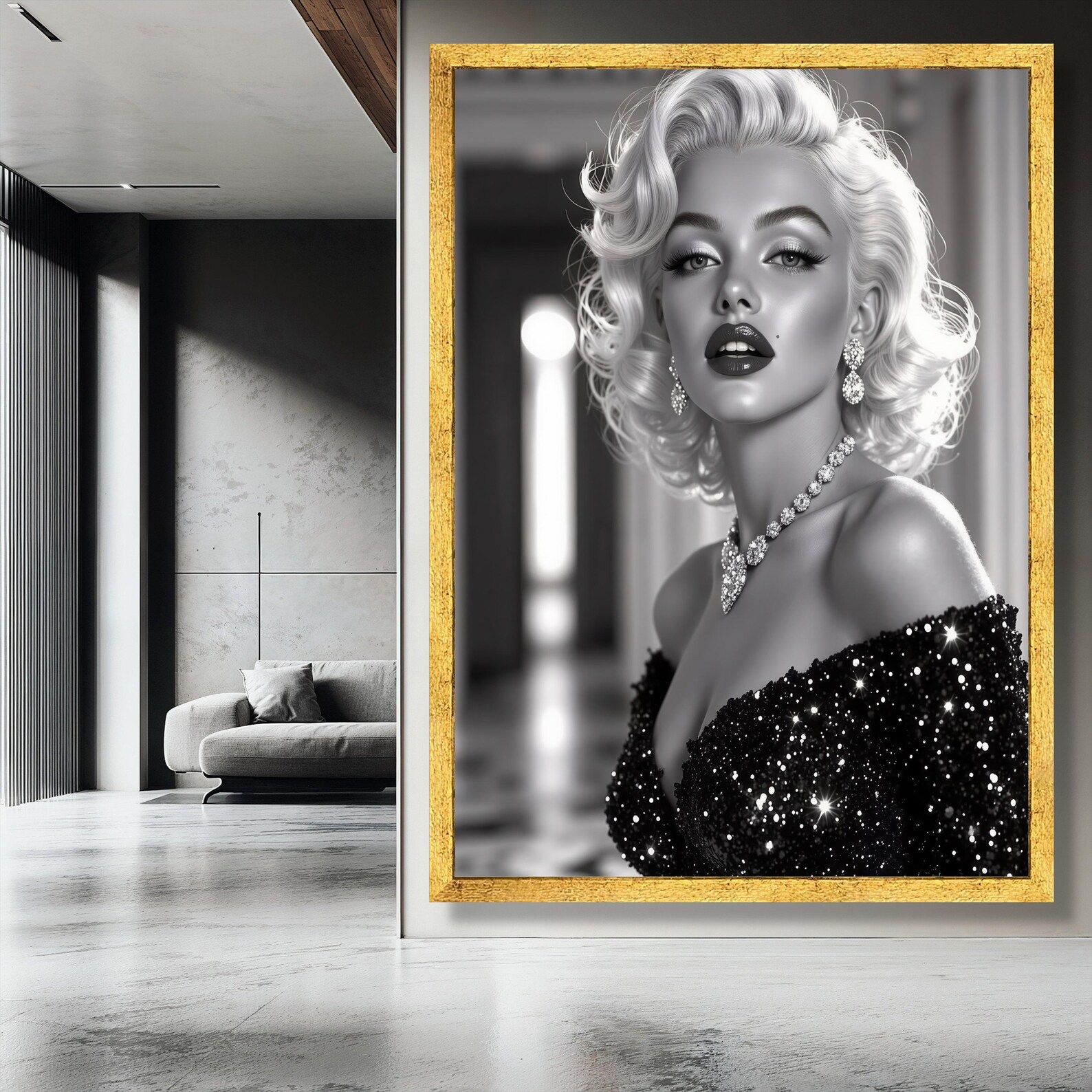 Marilyn Monroe Canvas Painting, Glamorous Black and White Wall Art With ...