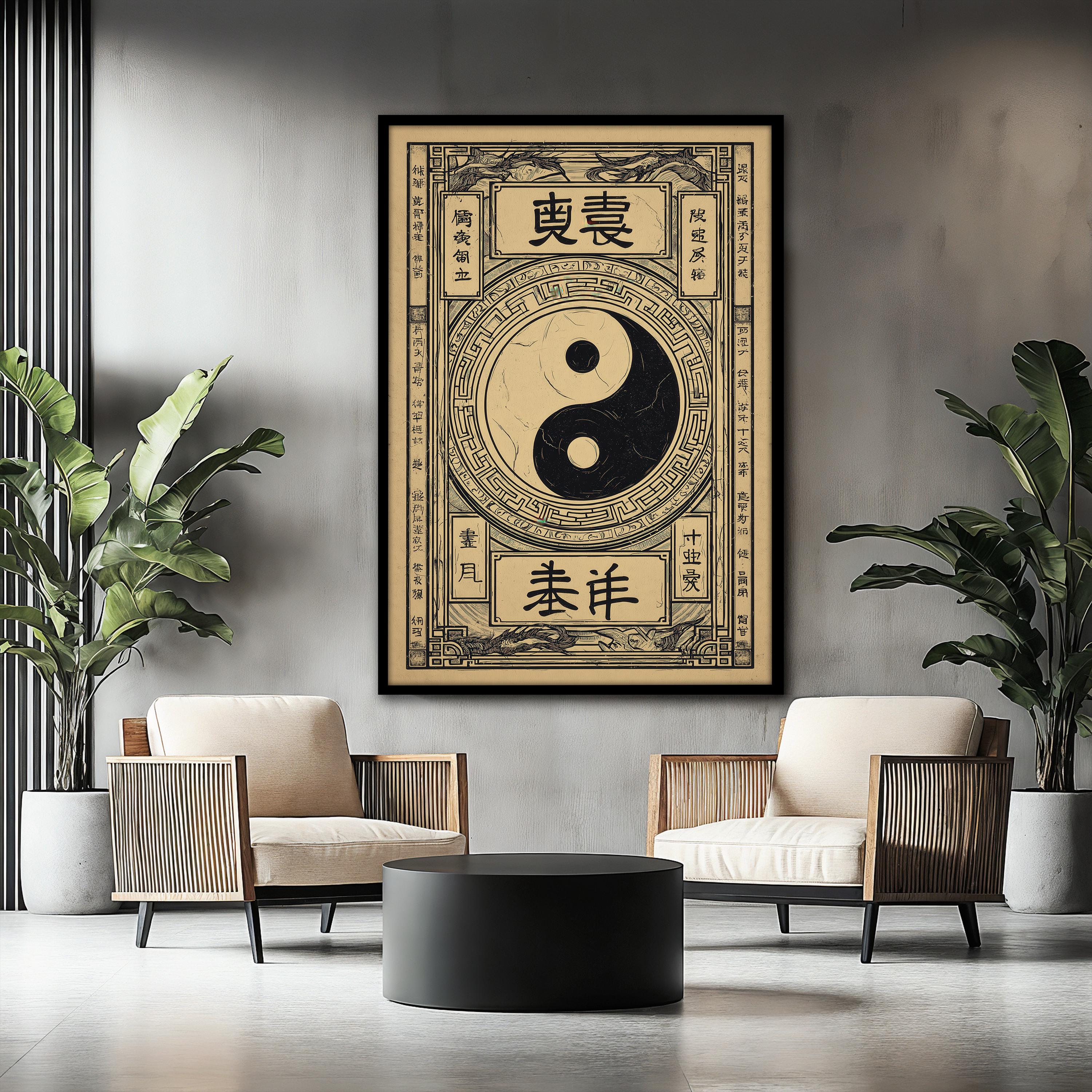 Yin Yang Canvas Painting, Taoist Symbol Wall Art With Chinese ...