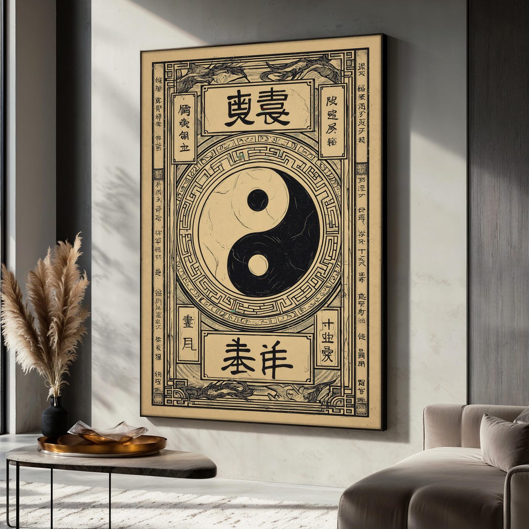Yin Yang Canvas Painting, Taoist Symbol Wall Art With Chinese ...