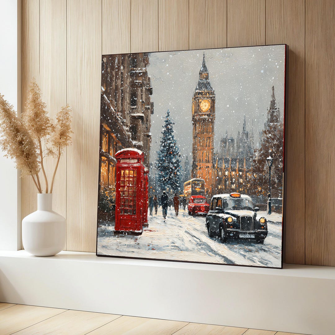 London Winter Scene Canvas Art, Big Ben Snowfall Painting, Christmas ...