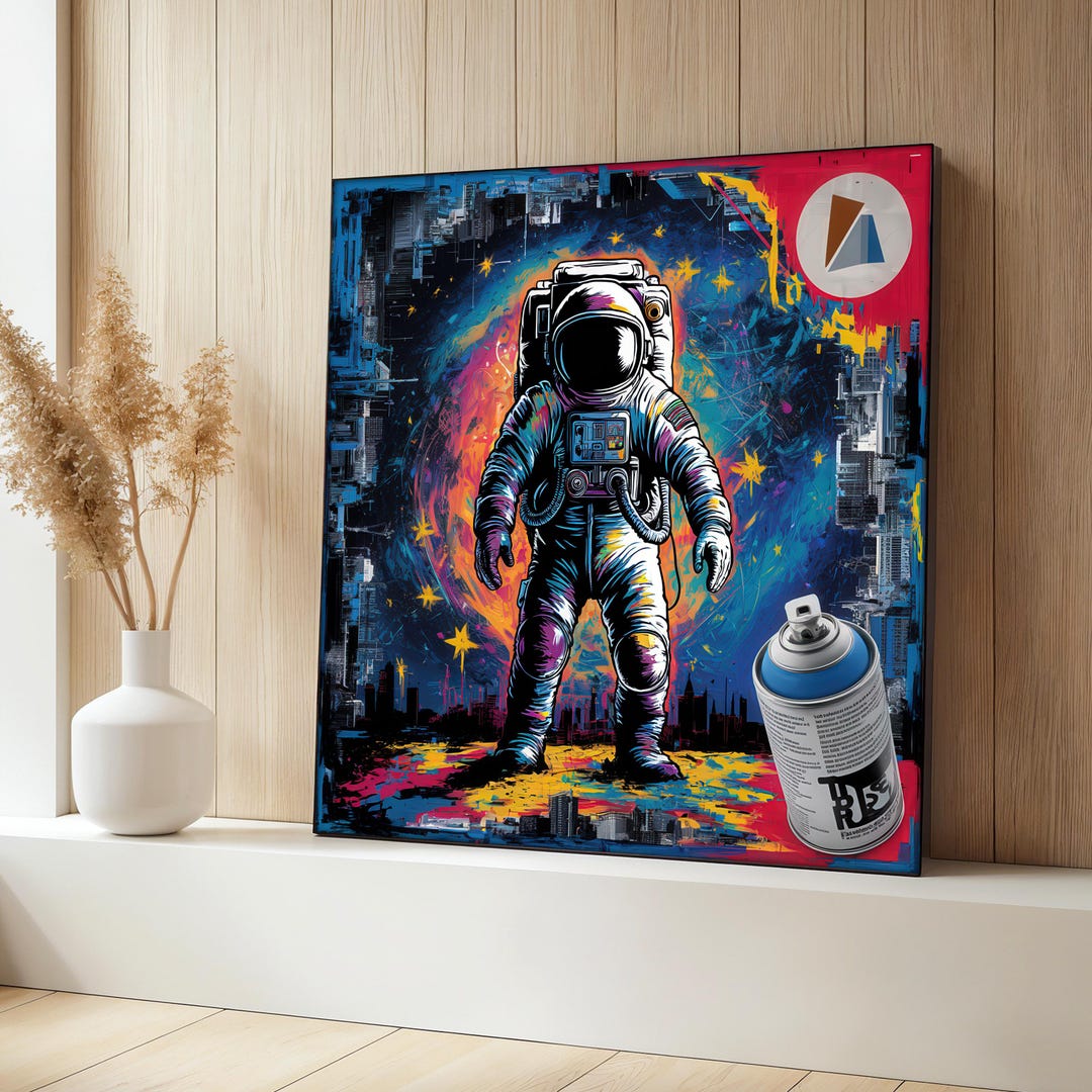 Astronaut Canvas Painting, Graffiti Street Art Wall Decor, Colorful ...