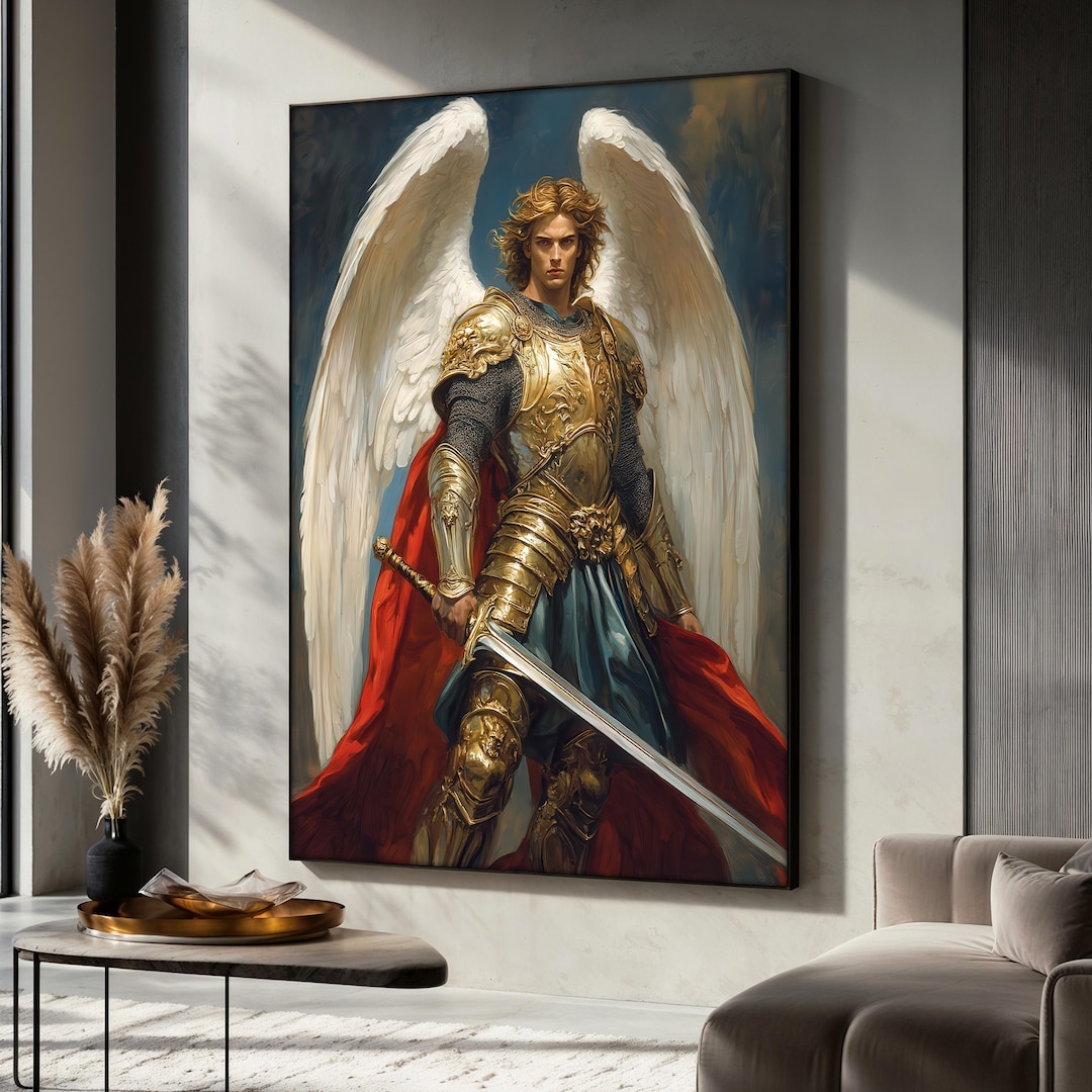 Archangel Michael Canvas Painting, Warrior Angel Wall Art, Christian ...