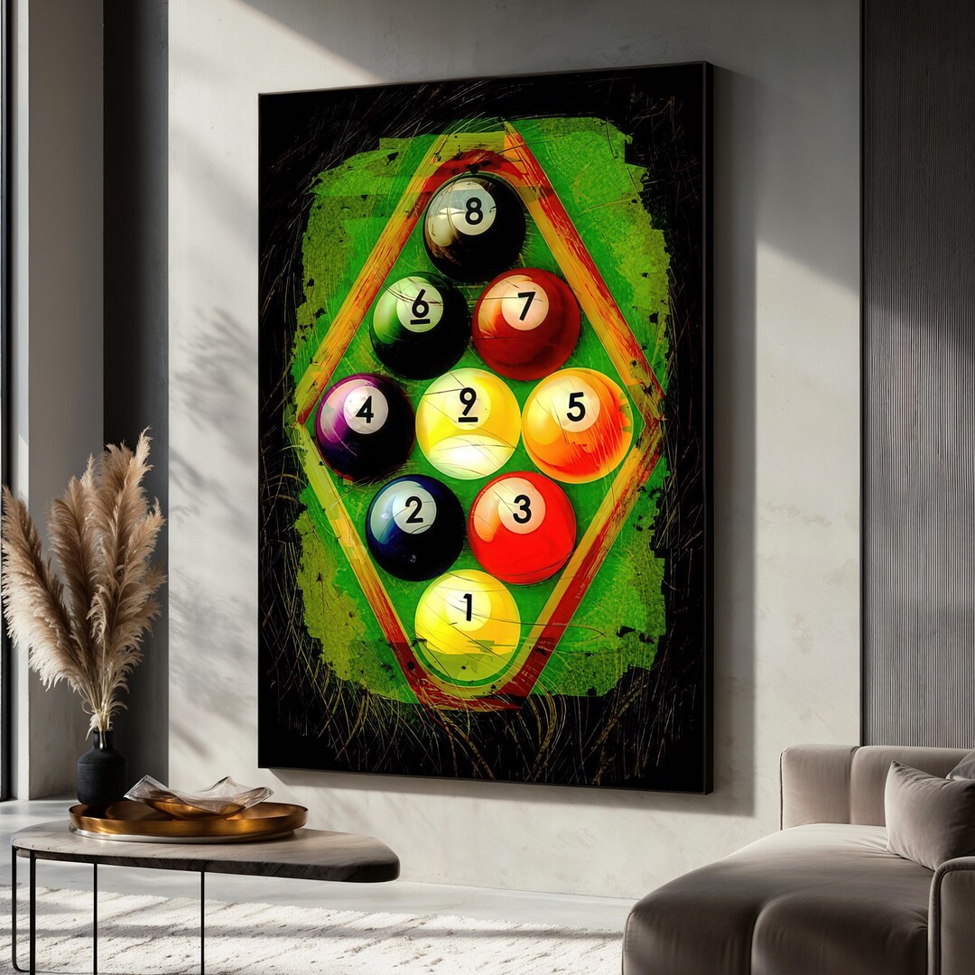 Colorful Billiard Balls Canvas Painting, Modern Pool Game Wall Art for ...