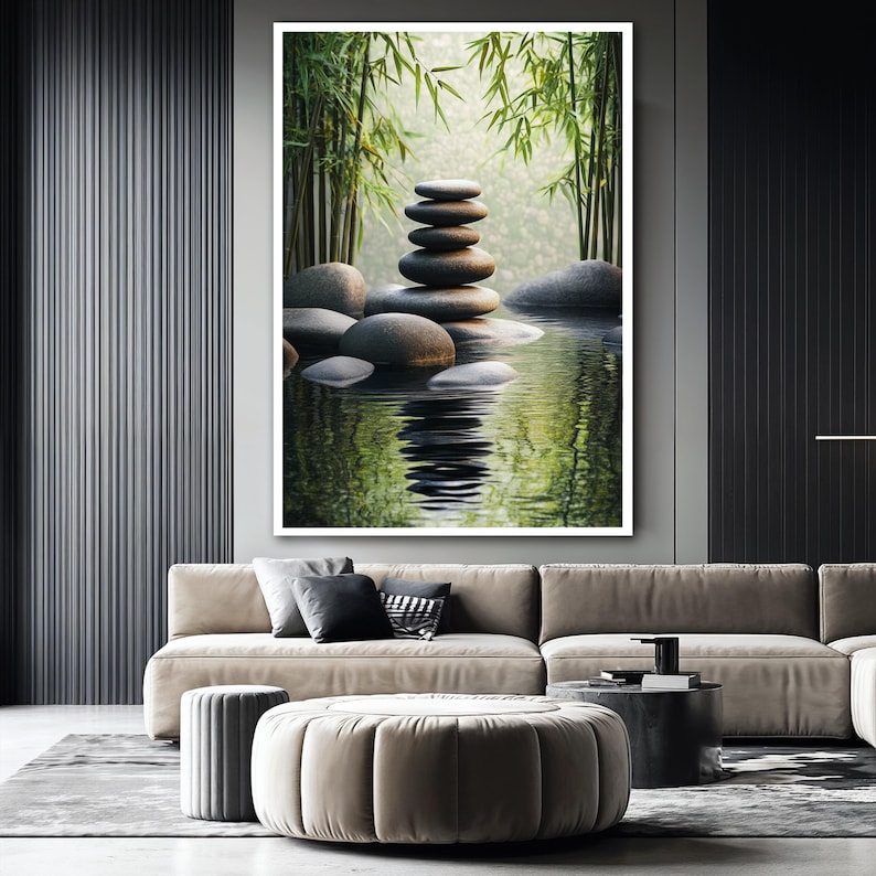 Zen Stones Canvas Painting, Tranquil Nature Wall Art, Spa Decor for ...