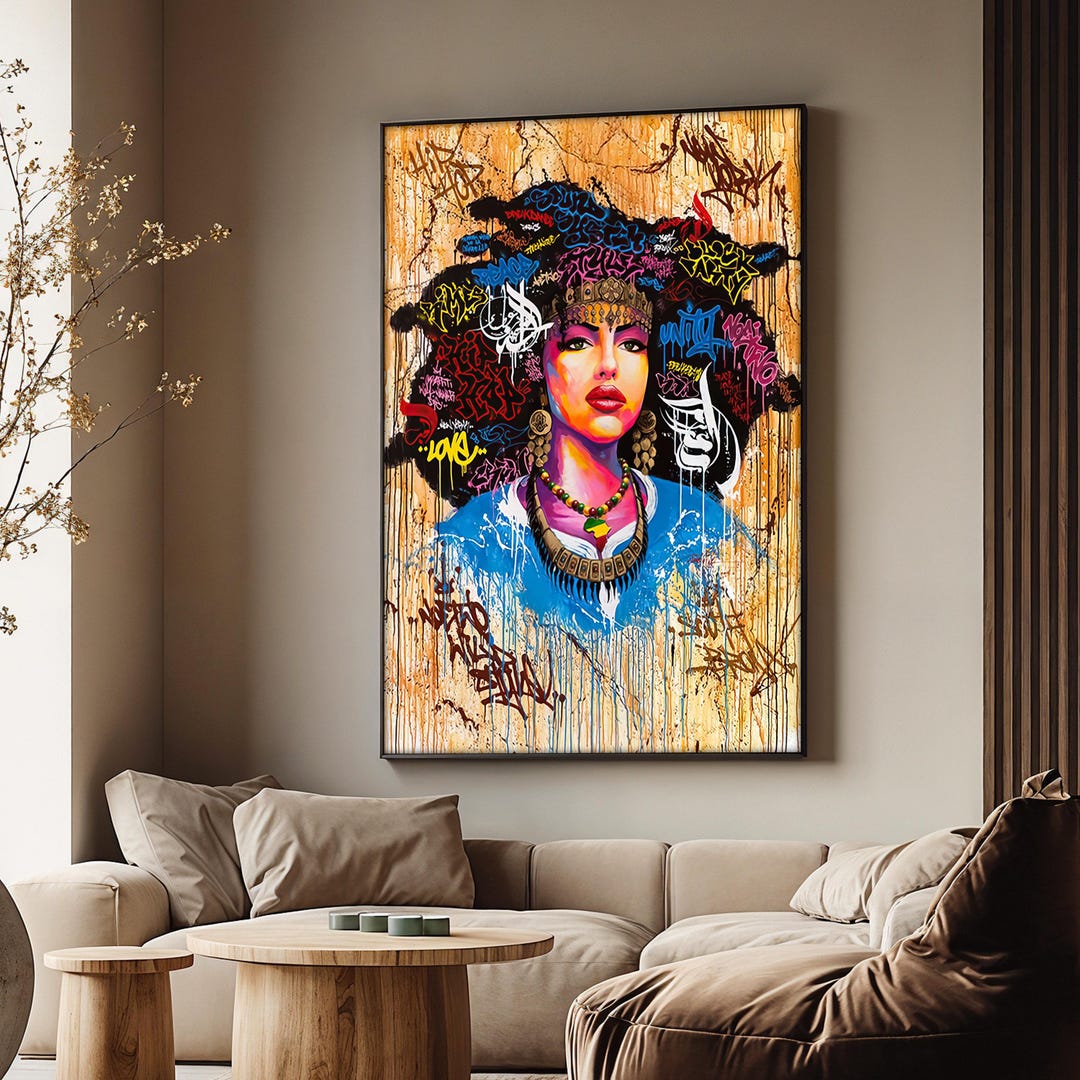 Afro Graffiti Canvas Painting, Colorful Urban Wall Art, Street Culture ...