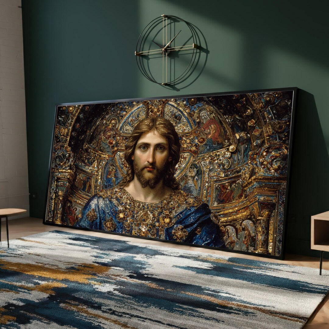 Regal Jesus Portrait Canvas, Byzantine Style Religious Wall Art, Ornate ...