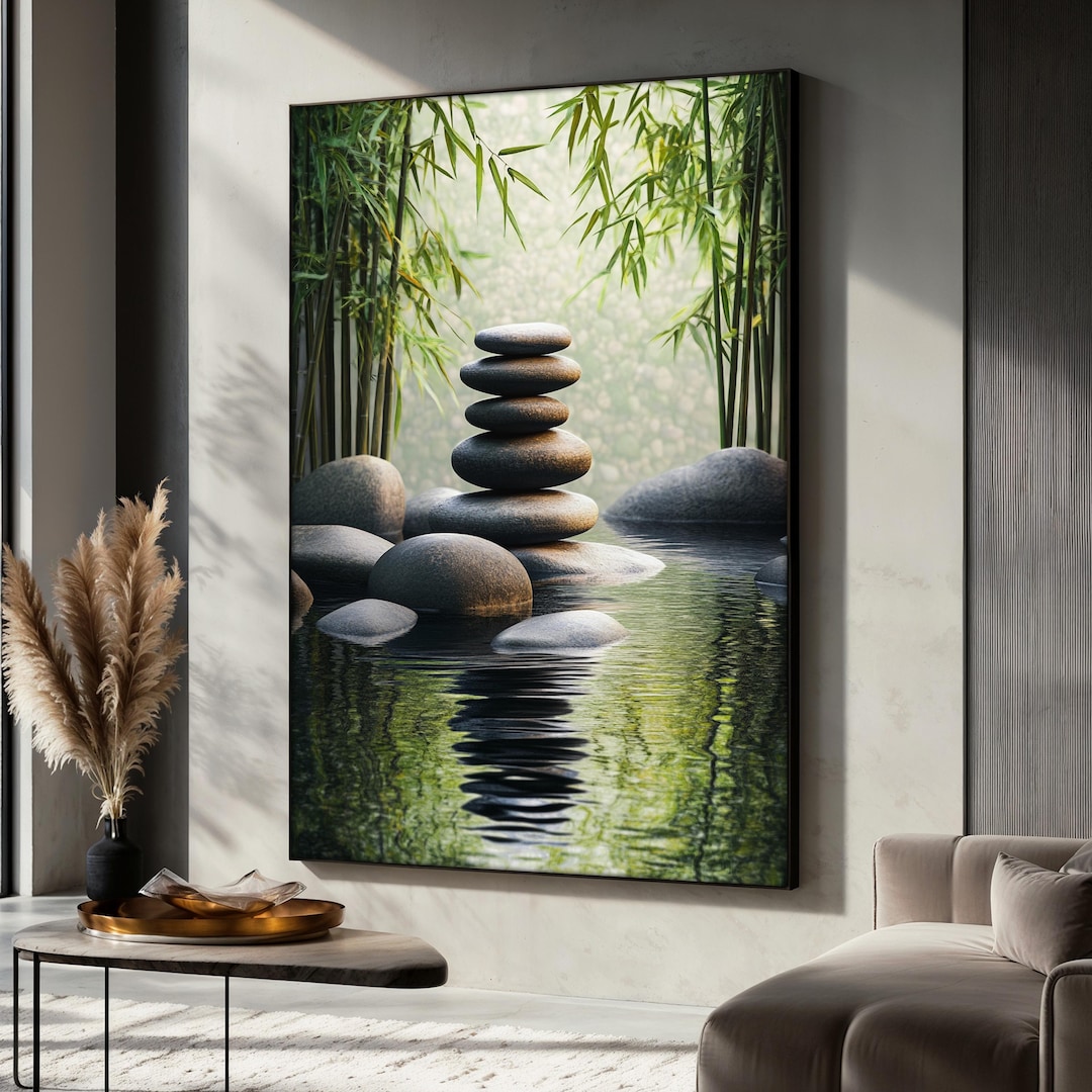 Zen Stones Canvas Painting, Tranquil Nature Wall Art, Spa Decor for ...