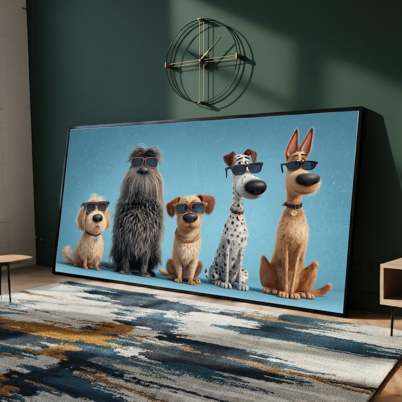 Cool Dogs With Sunglasses Canvas, Humorous Pet Wall Art, Cartoon Dog ...
