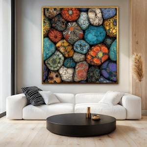 Colorful Stones Canvas Painting, Abstract Pebble Wall Art, Smooth Rock ...