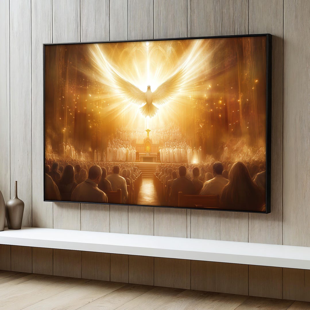 Holy Spirit Canvas Painting, Dove Wall Print, Christian Church Scene ...
