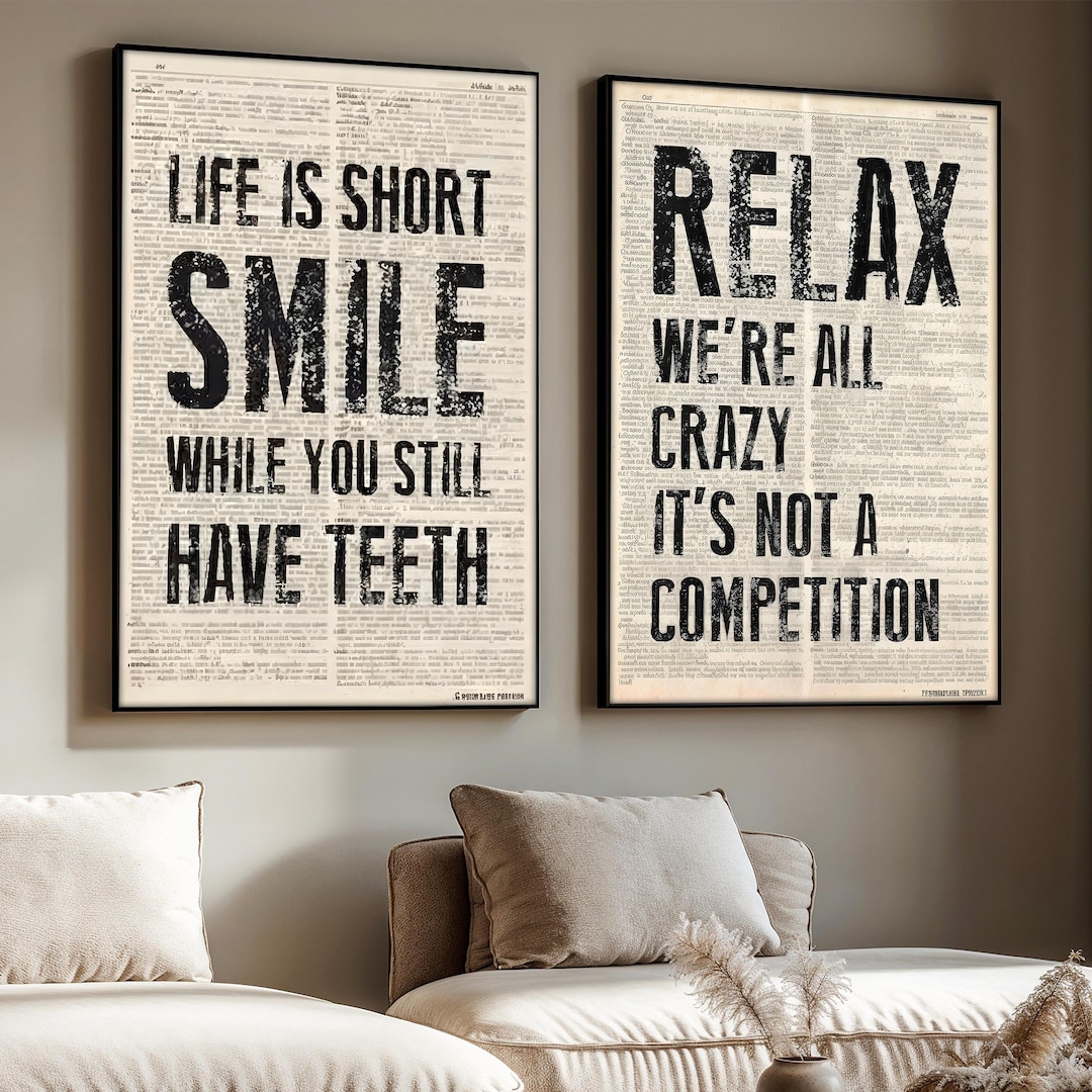 Funny Quote Wall Art Set, 2 Panel Typography Canvas Prints ...