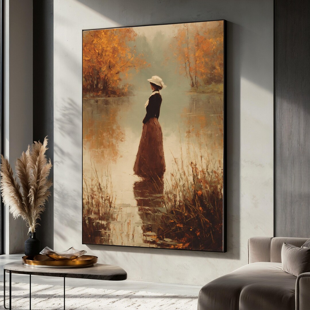 Autumn Lady Canvas Painting, Nostalgic Woman in Nature Wall Art With ...