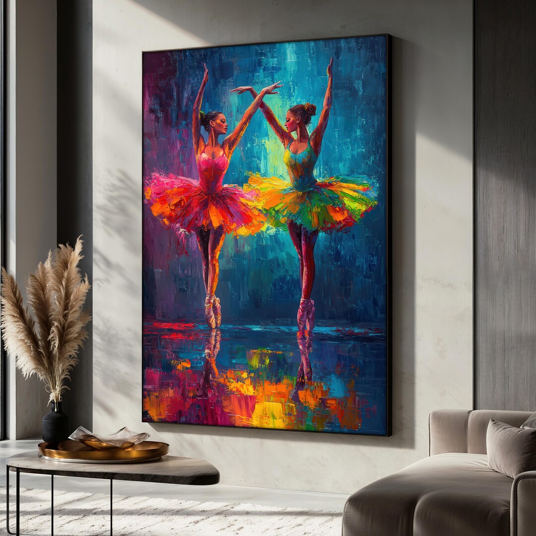 Colorful Ballet Dancers Canvas Art Print, Vibrant Ballerina Wall Decor ...