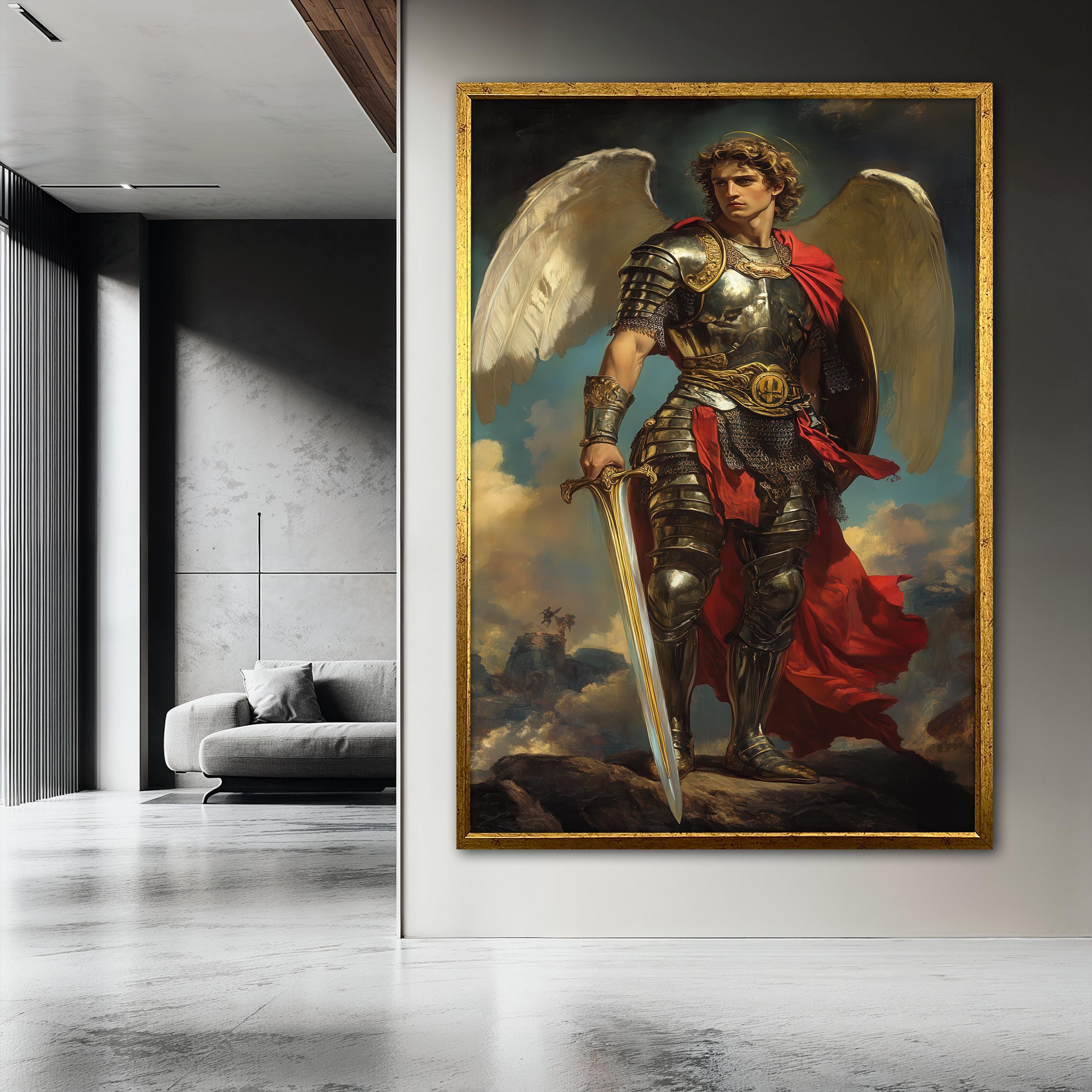 Archangel Michael Canvas Painting, Warrior Angel Wall Art, Christian ...