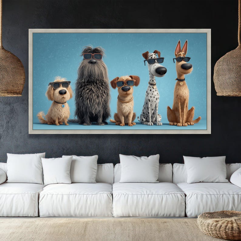Cool Dogs With Sunglasses Canvas, Humorous Pet Wall Art, Cartoon Dog ...
